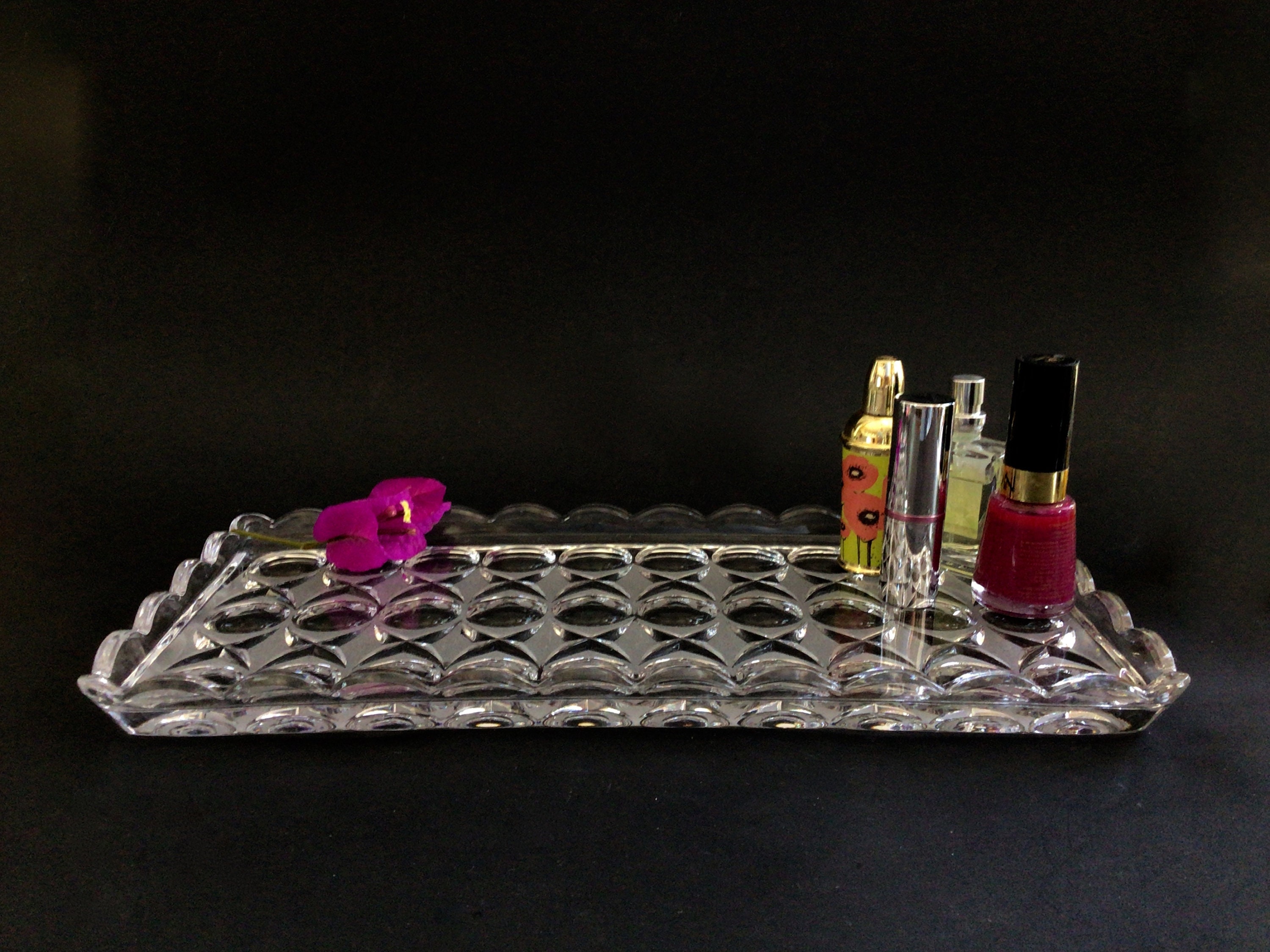 Vintage Vanity Tray Rectangle Heavy Glass Crystal Tray Art Etsy