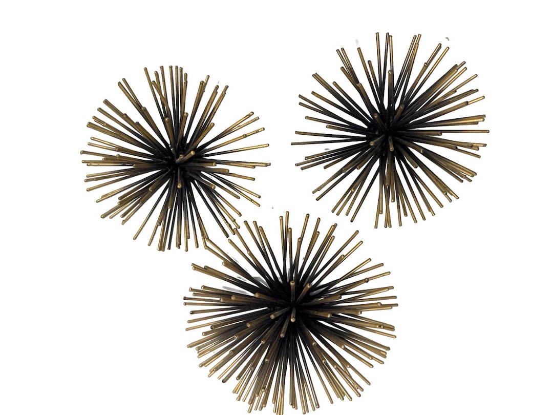 Vintage Sputnik Star Decor, Set of 3 Wire Spoke Circles, Gold Black Mid ...