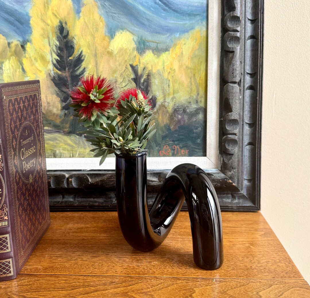 Modern Vase, Vintage Scandinavian Style Glass Loop Vase, Deep Blue ...