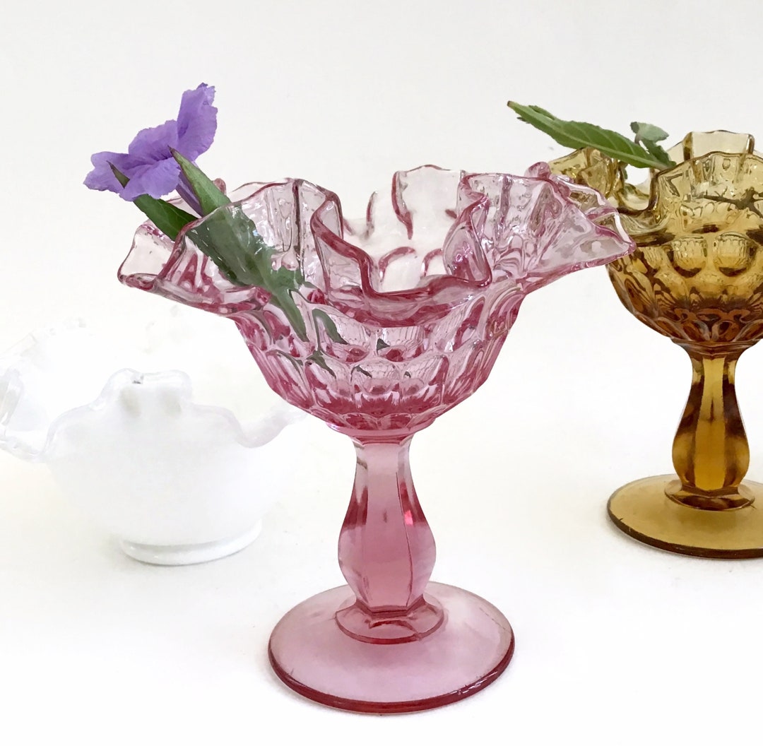 Vintage Fenton Glass Pink Comport, Mid Century Modern Art Glass Planter ...