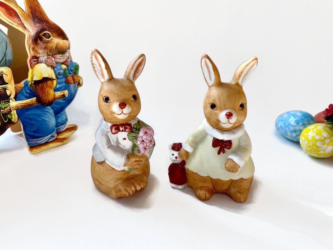 Vintage Bunny Decor Rabbit Figurines Easter Bunny Couple and - Etsy