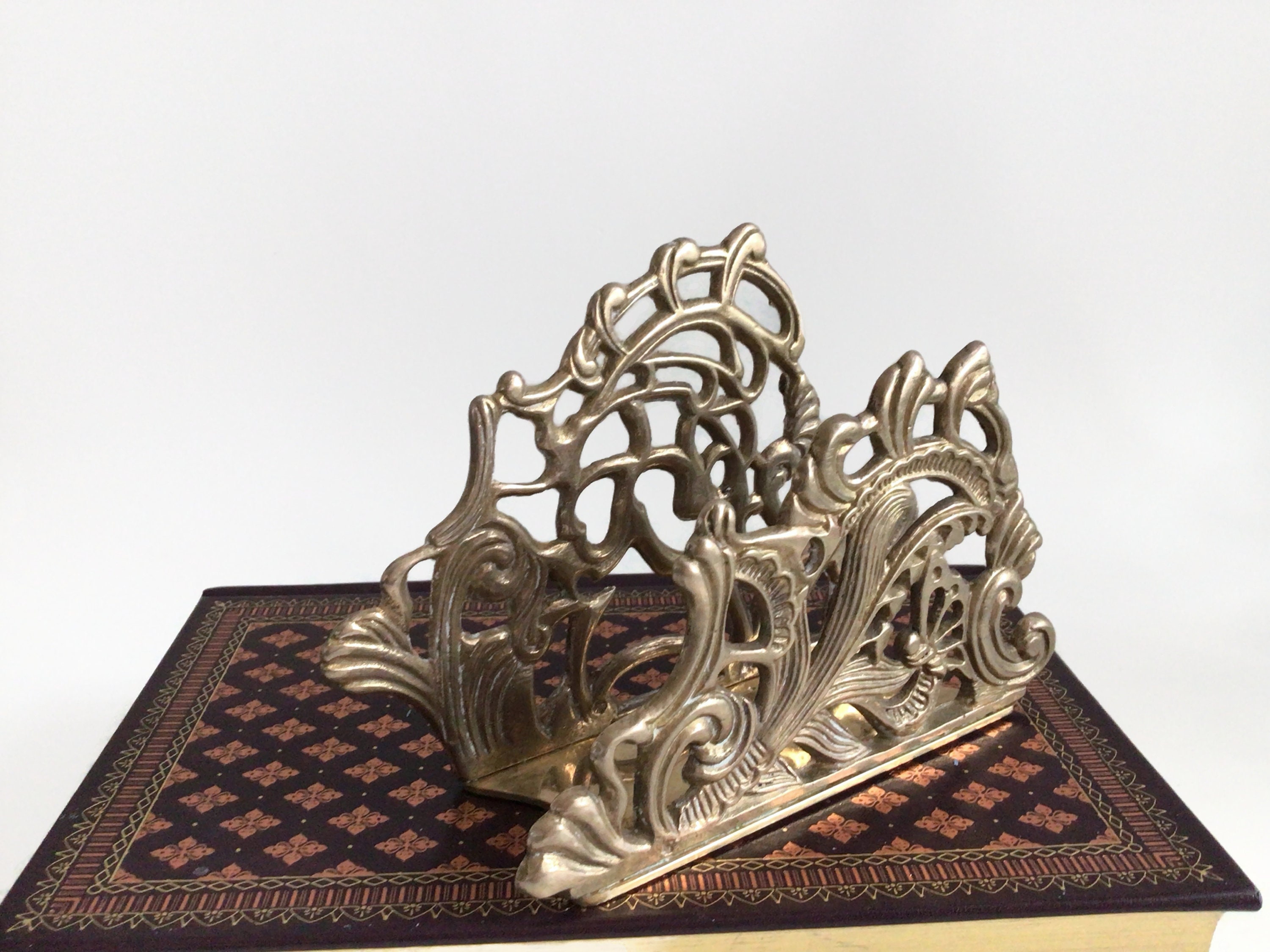 Vintage Brass Computer Stand Letter Holder Hollywood | Etsy