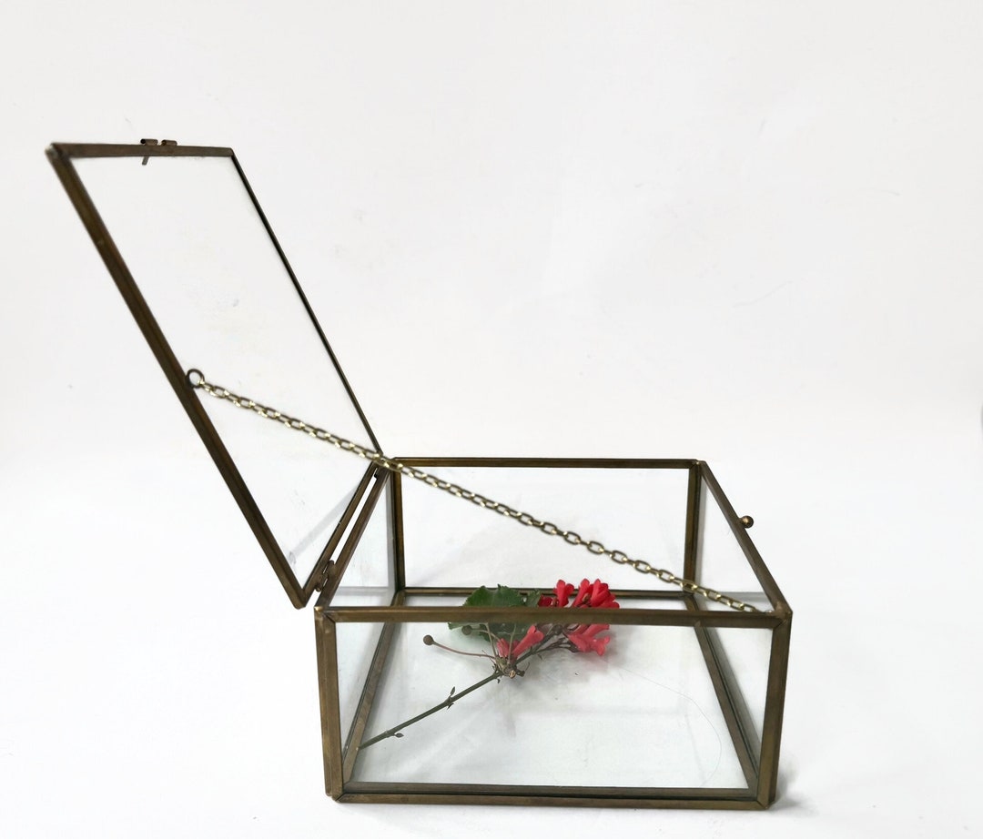 Vintage Glass Display Box, Glass Jewelry Box, Geometric Display Box ...