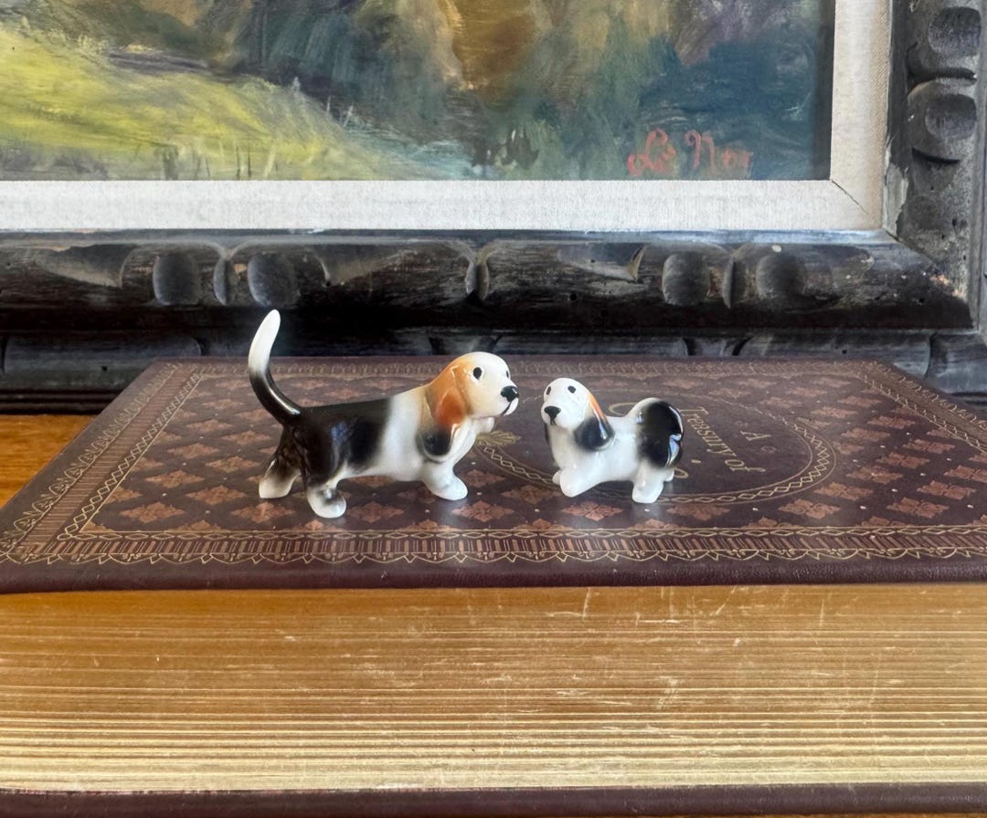 Vintage Bone China Basset Hound Figurines: Miniature Dog Decor - Set of ...