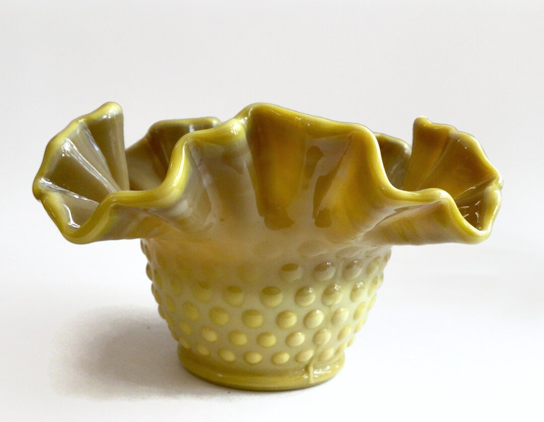 Vintage Kanawha Slag Glass Bowl: Yellow Brown Hobnail, 1960s Decor - Etsy