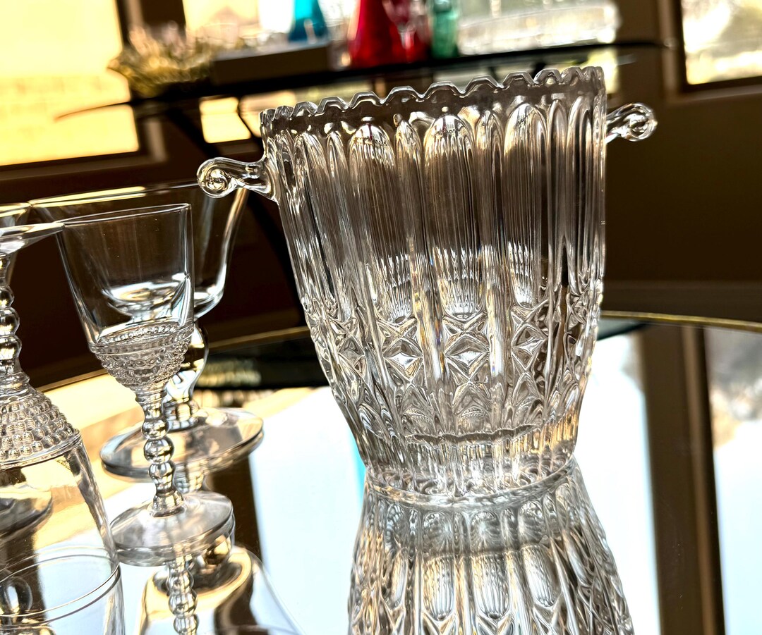 Vintage Crystal Glass Ice Bucket With Handles wedding Ice Bucket Heavy Crystal Ice Bucket With ...