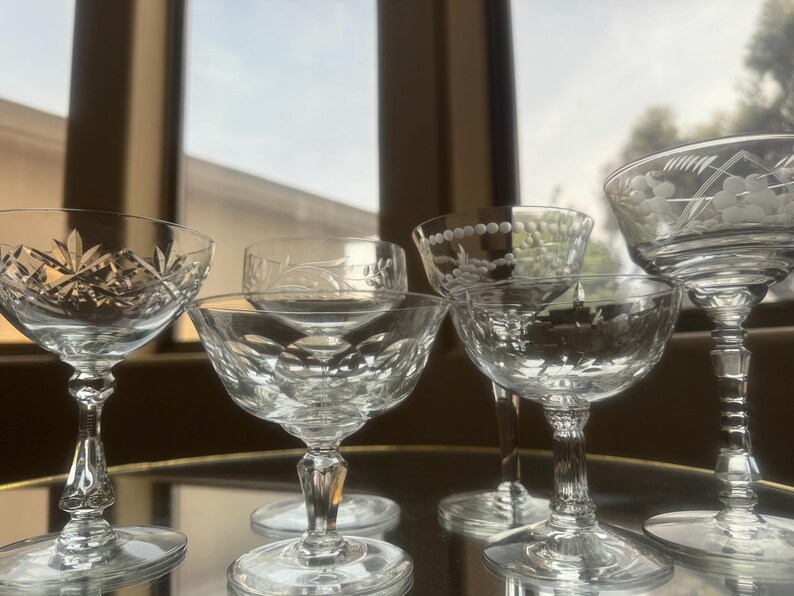 Vintage Coupe Glasses, Champagne Coupe Glasses, Mismatched Set of 6 ...