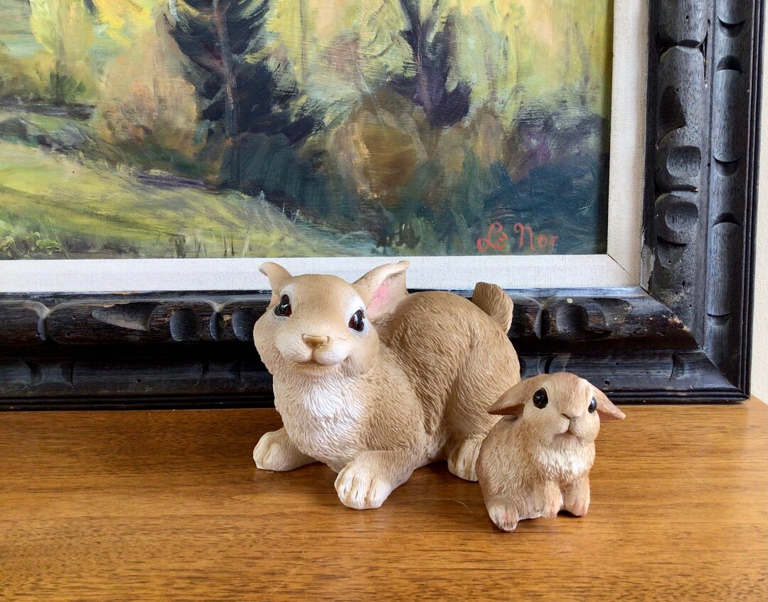 Vintage Bunny Figurines Mom Bunny Rabbit and Baby Baby Room Decor ...