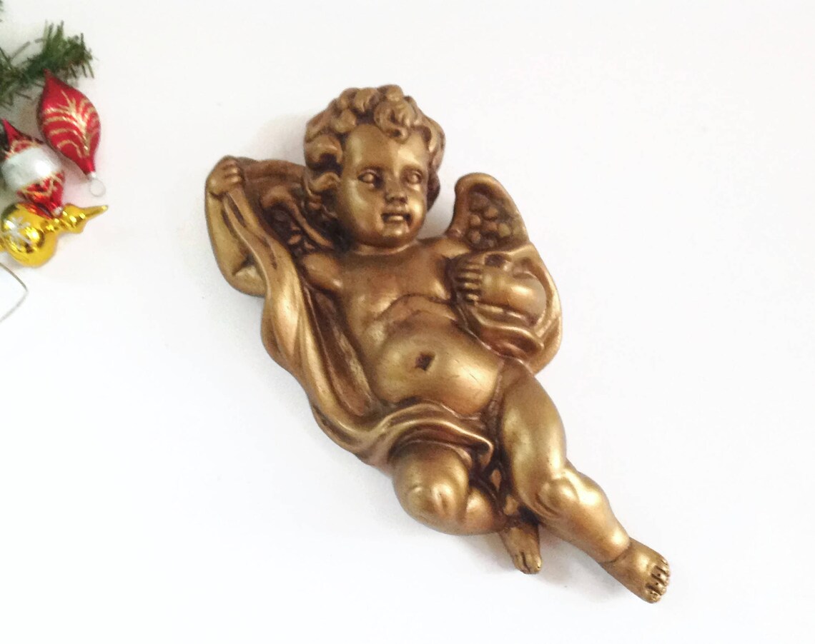 Vintage Gold Angel Cherub Large Angel 10 1/2 Gold - Etsy