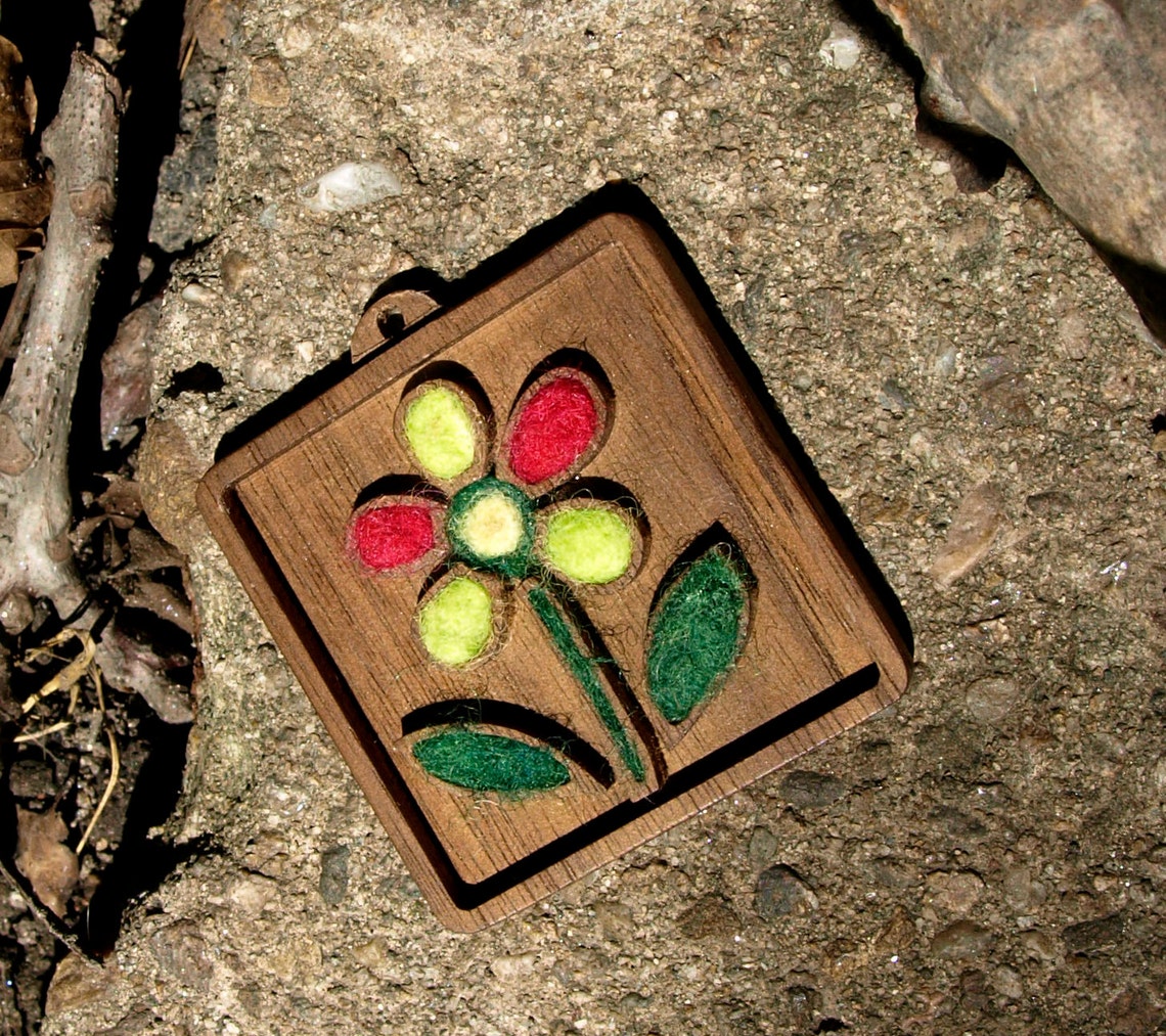Felted Wooden Flower Wooden Pendant Base Blank Wooden Bezel - Etsy