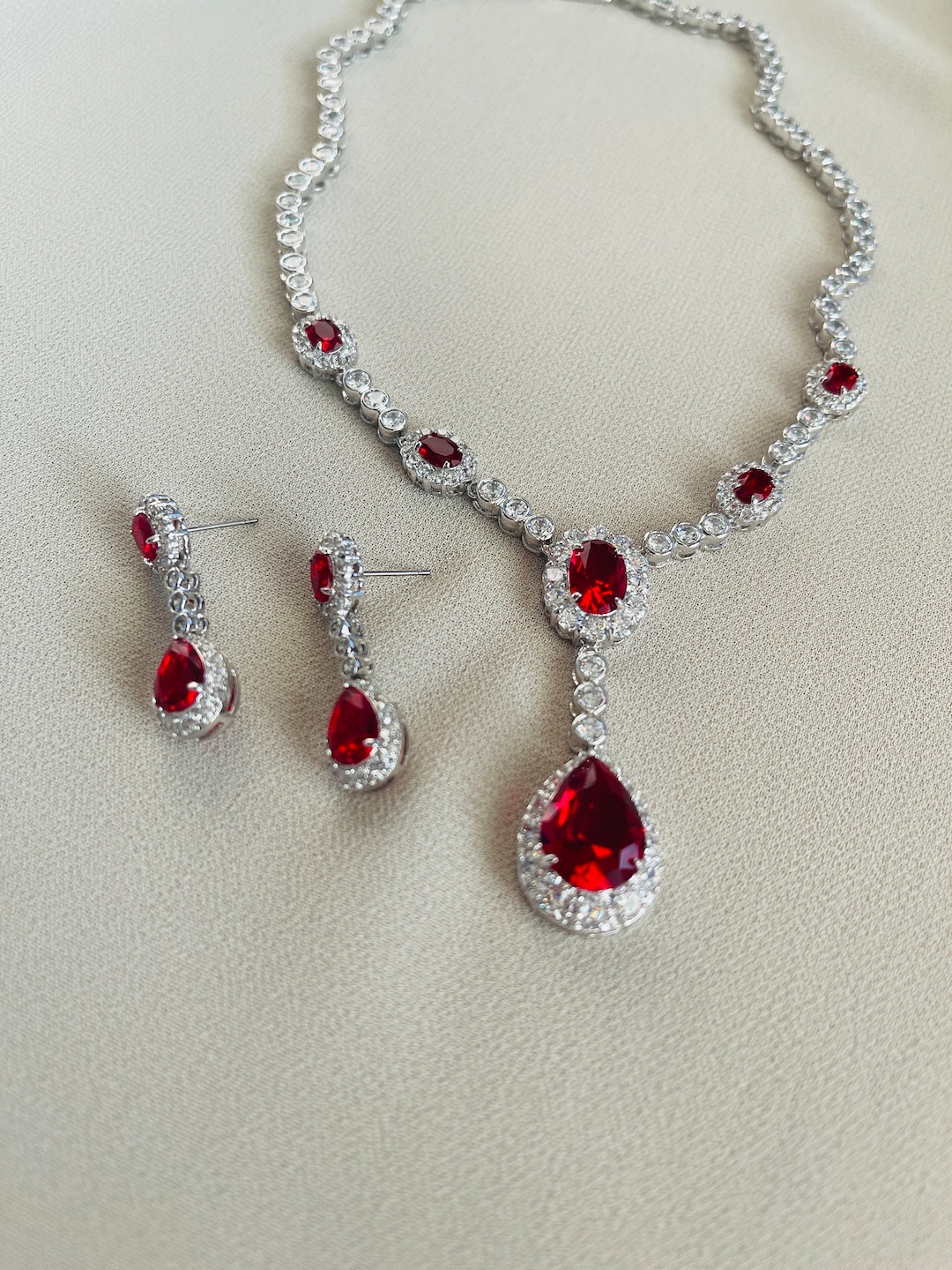 Ruby Red Necklace, Red Necklace, Bridal Necklace, Bridal Sets, Crystal ...
