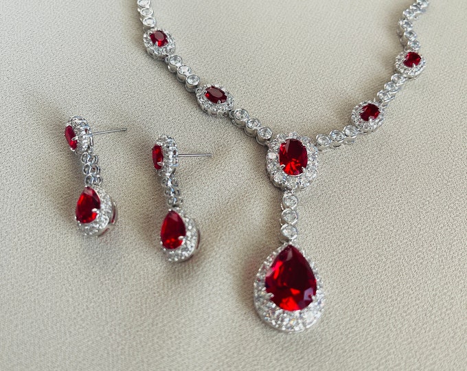 Ruby Red Necklace, Red Necklace, Bridal Necklace, Bridal Sets, Crystal ...