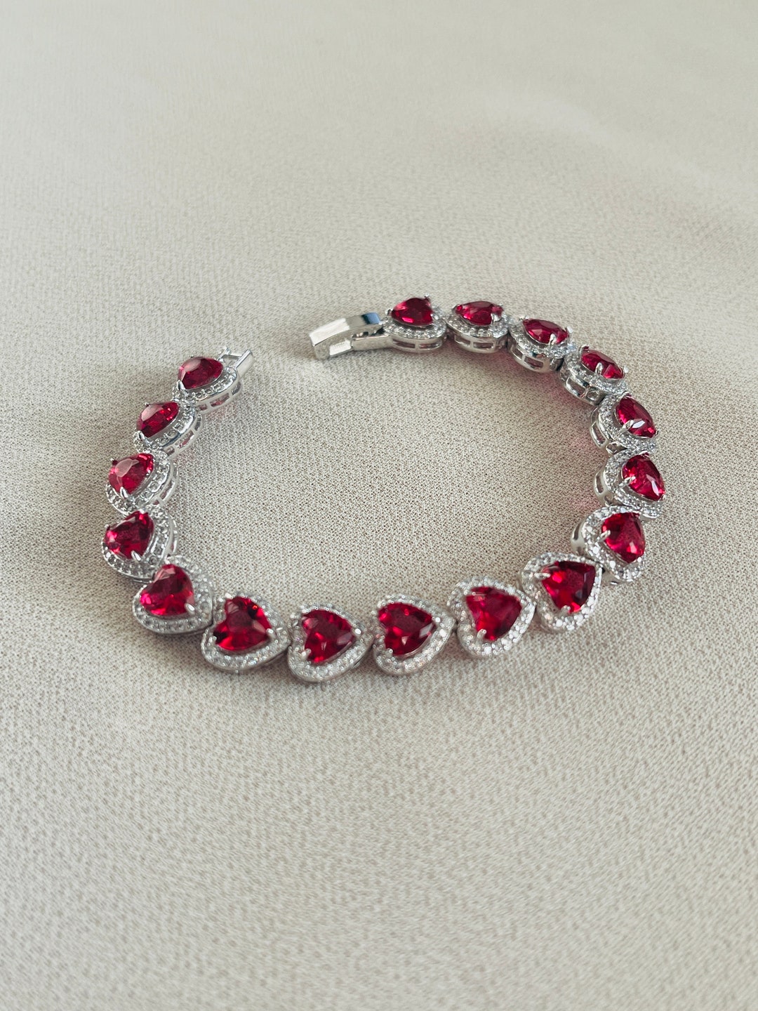 Ruby Red Heart Bracelet, Crystal Bridal Bracelet, Crystal Wedding ...