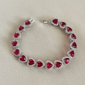 Ruby Red Heart Bracelet, Crystal Bridal Bracelet, Crystal Wedding ...