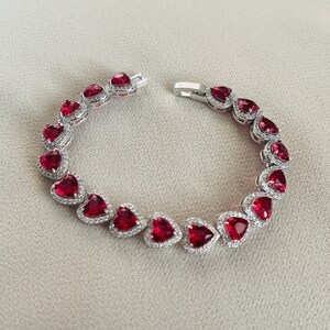 Ruby Red Heart Bracelet, Crystal Bridal Bracelet, Crystal Wedding ...