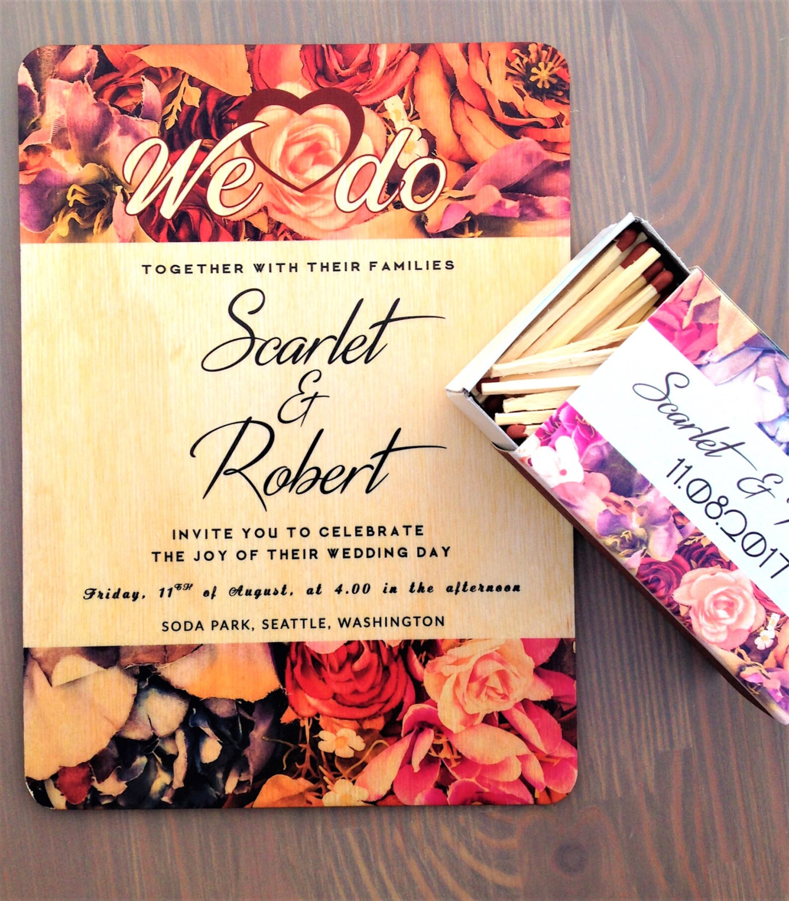10 Custom Wooden Invitations * Photo Wooden Invitation * Rustic Romance ...