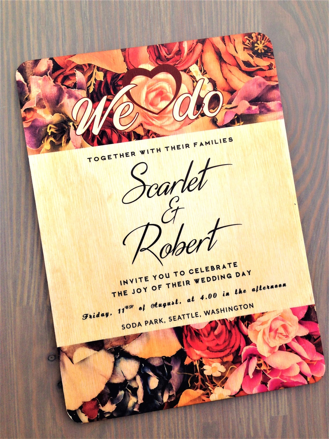 10 Custom Wooden Invitations * Photo Wooden Invitation * Rustic Romance ...