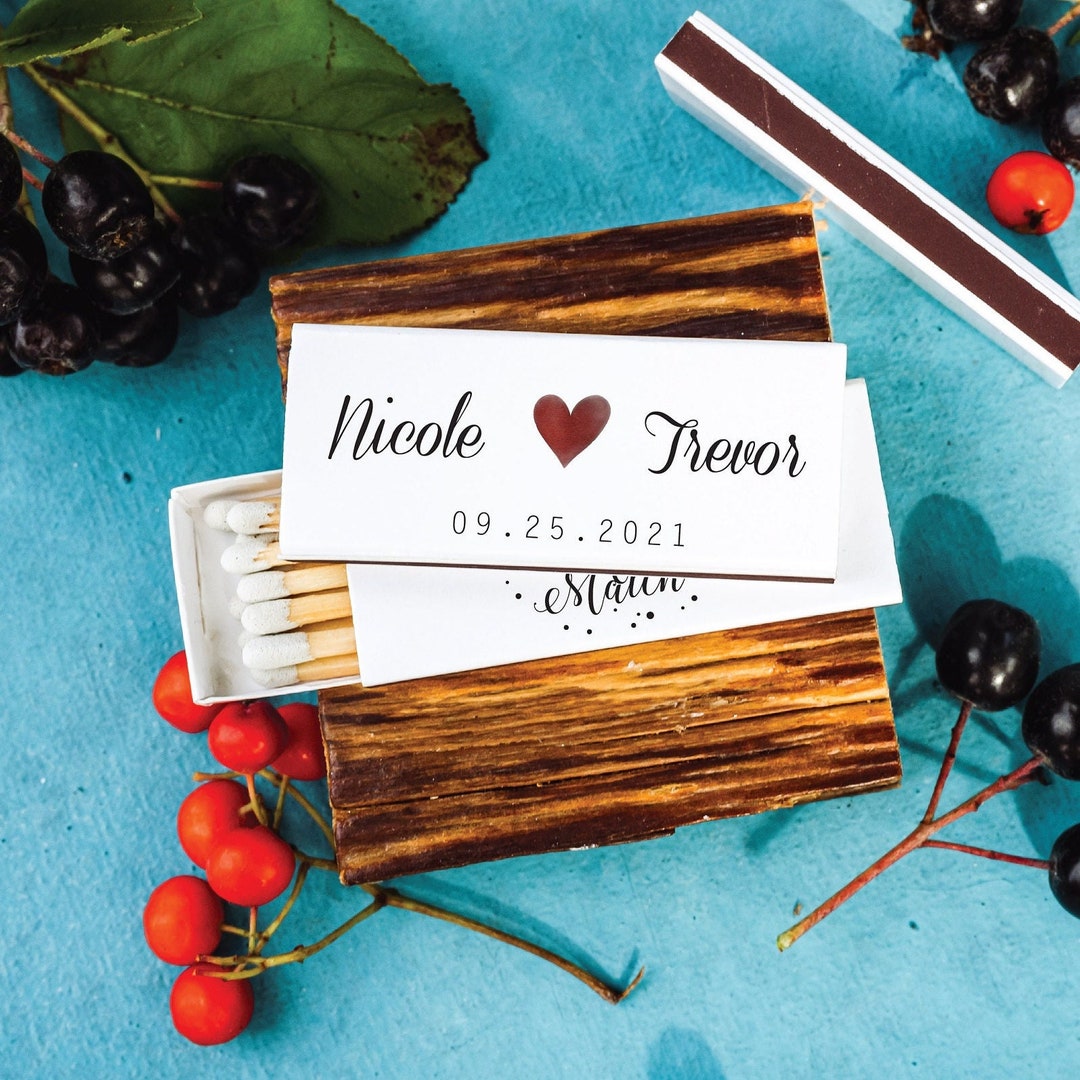 Bulk of Personalized Wedding Matches - Handwritten Heart Design ...