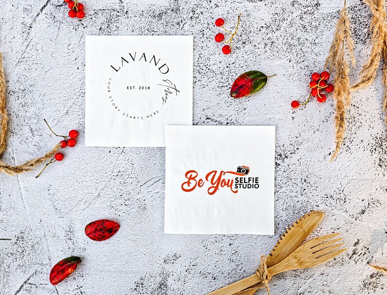 Set of 50 Personalized Colorful Logo Napkins * Photo Napkins * Custom ...