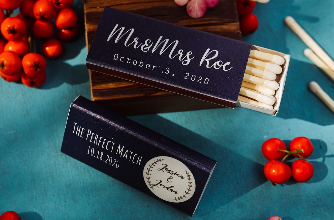THE PERFECT MATCH Navy Blue Wedding Custom Matchboxes / Wedding Favor ...