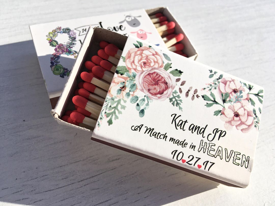 Matchboxes With Floral Design Personalized With Names and Date - Etsy