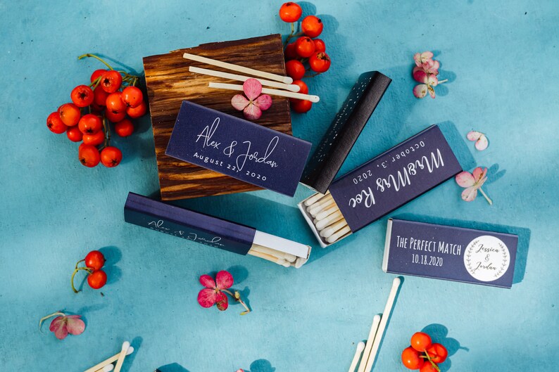 THE PERFECT MATCH Navy Blue Wedding Custom Matchboxes / Wedding Favor ...