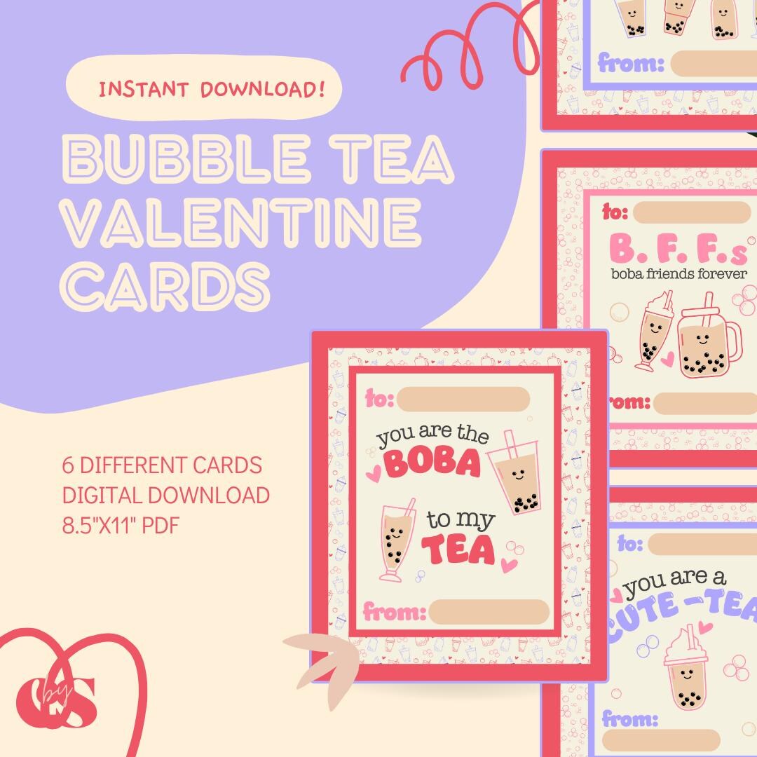 Bubble Tea Valentine Cards - Kids Printable (PDF) - Etsy