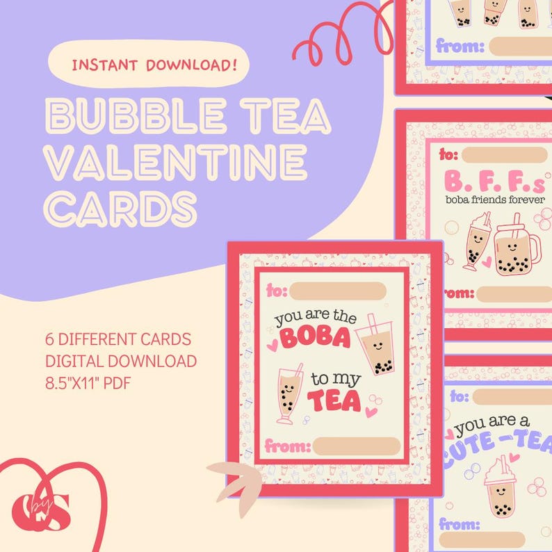 Bubble Tea Valentine Cards - Kids Printable (PDF) - Etsy