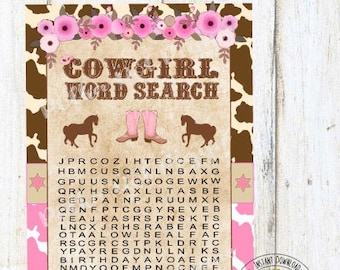 Cowboy Western Word Search Game Birthday Party Wedding Shower | Etsy