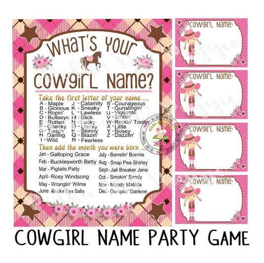 What's Your Cowgirl Name Party Game Instant Digital Printable Download ...