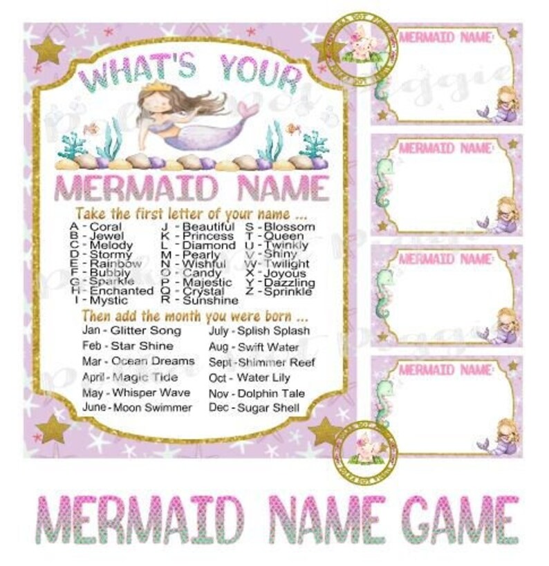 What's Your Mermaid Name Party Game Instant Digital Printable Download ...