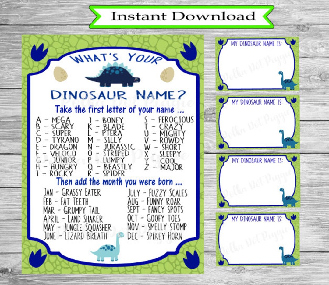 What's Your Dinosaur Name Party Game Instant Digital Printable Download ...