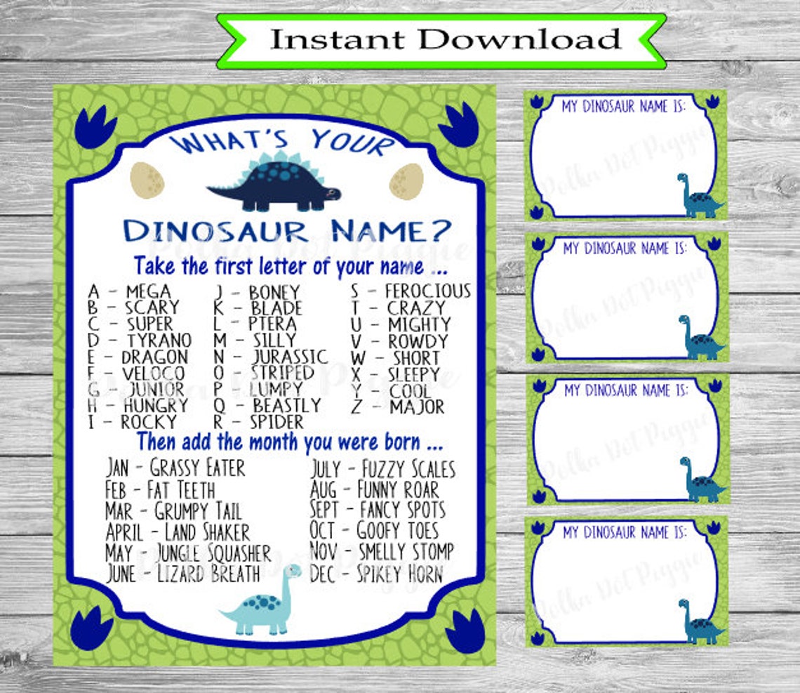 What's Your Dinosaur Name Party Game Instant Digital Printable Download ...