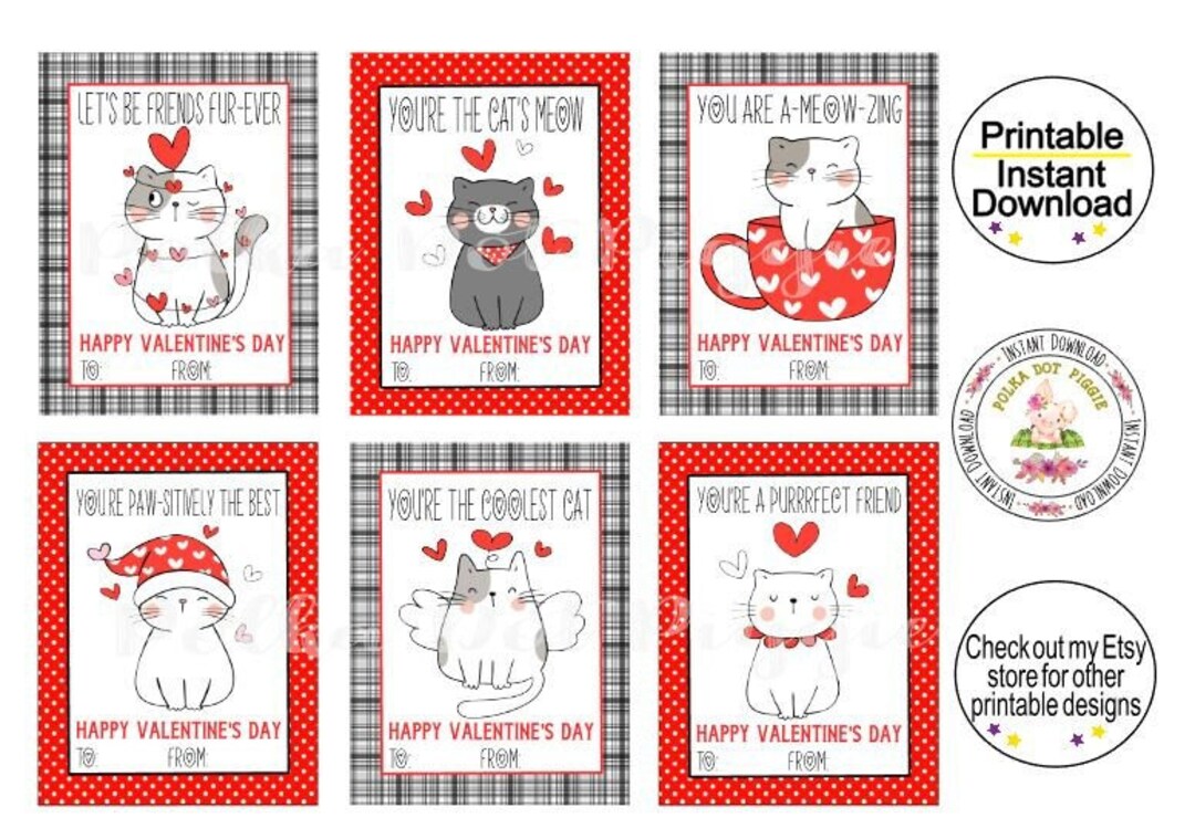 Cat Cool Kitten Kid Valentine Printable Instant Download School ...