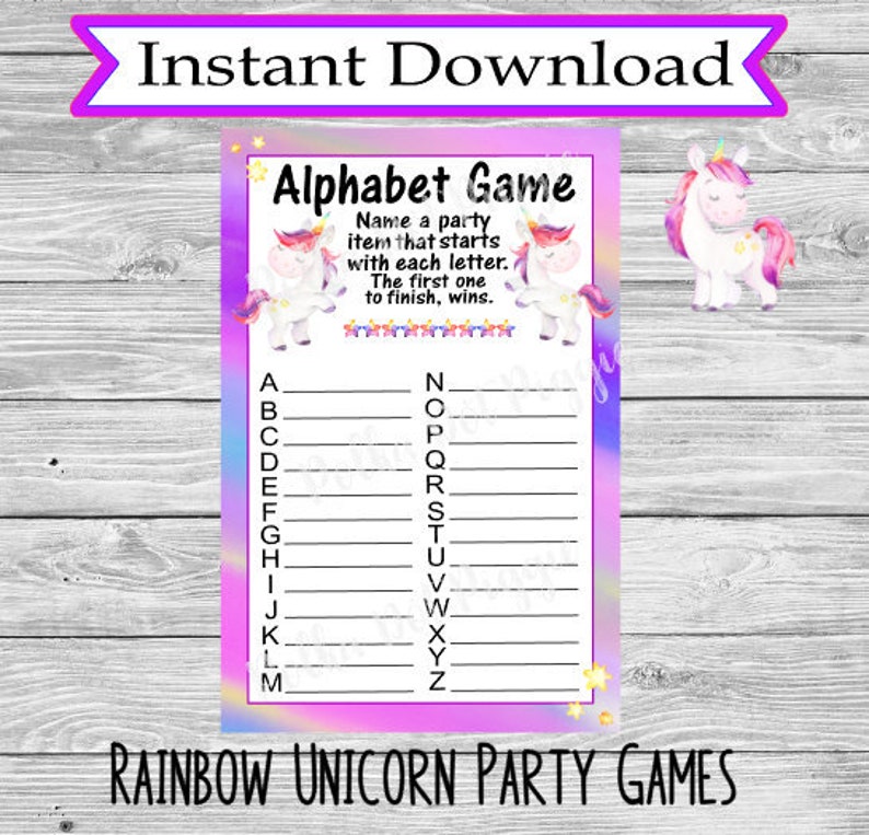 Rainbow Unicorn Alphabet Birthday Party Bachelorette Party Baby Shower ...