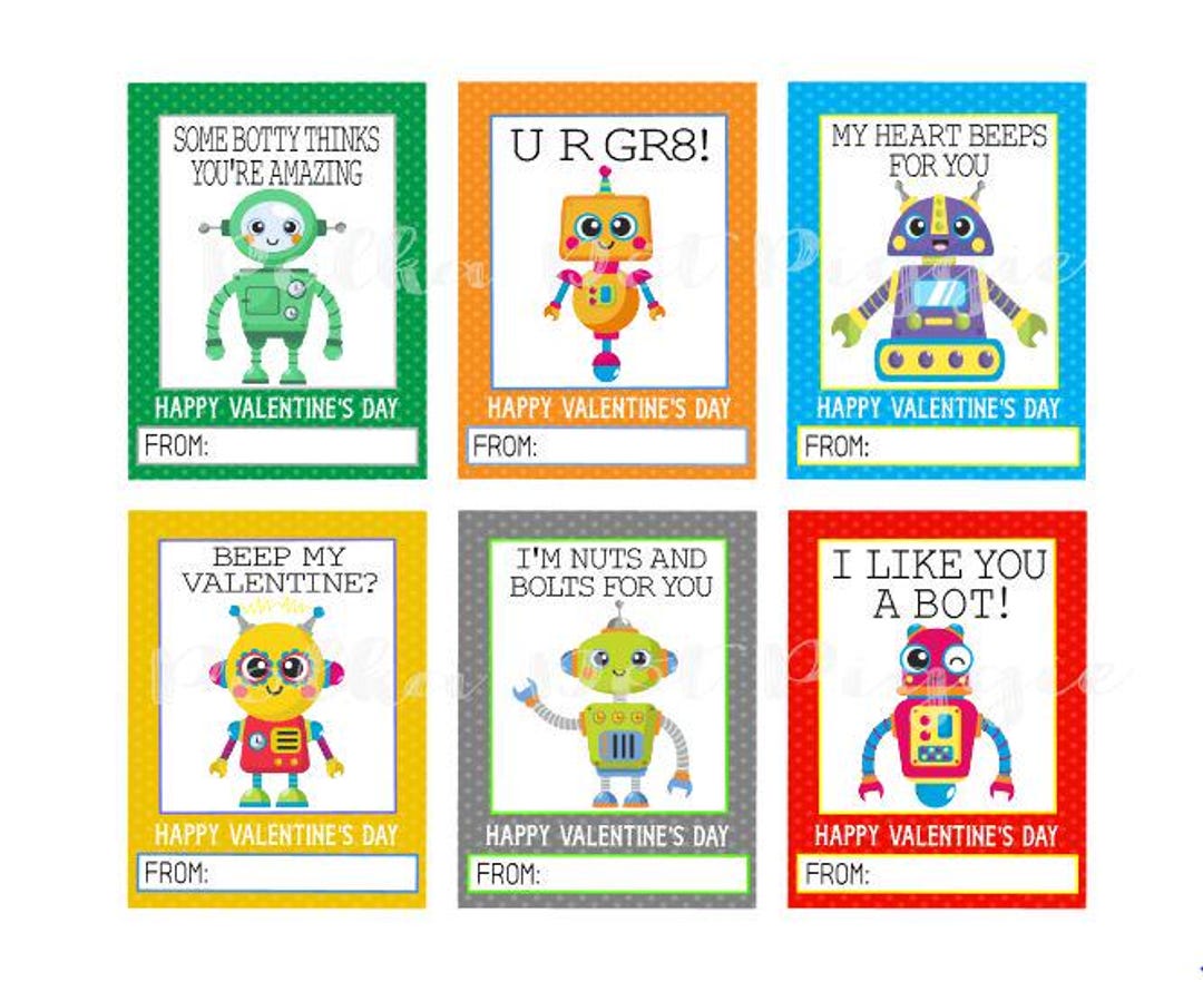 Robot Kid Valentine Printable Instant Download School Valentine Cards ...