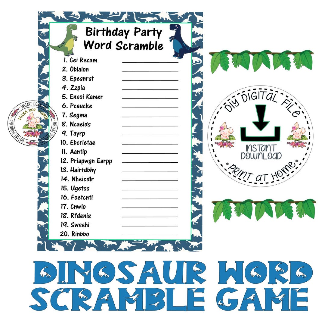 Dinosaur Word Scramble Birthday Party Game (instant Digital Printable ...