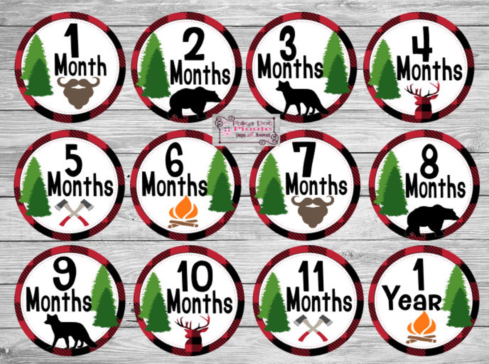 Lumberjack Buffalo Plaid Woodland Monthly Baby Milestone Stickers - Etsy