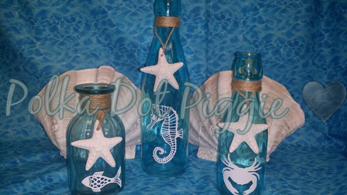 NAUTICAL Sea Ocean Decorative Glass Jars Crab Shell Seahorse Fish - Etsy