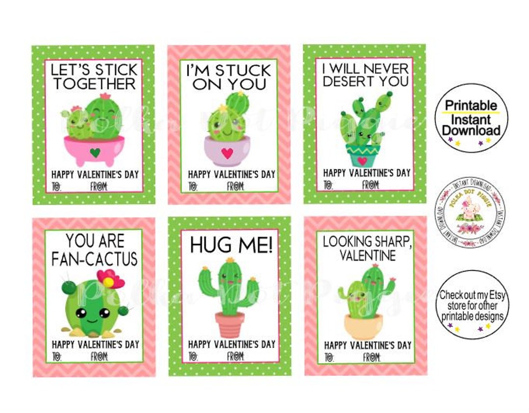 Cute Cactus Kid Valentine Printable Instant Download School Valentine ...