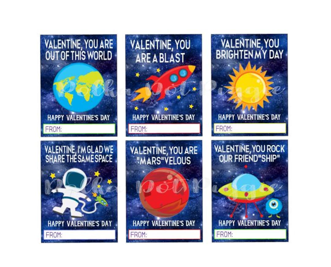 Outer Space Kid Valentine Printable Instant Download School Valentine ...