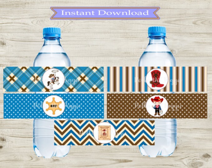 Cowboy Water Bottle Labels - INSTANT DOWNLOAD - Wild West Rodeo ...