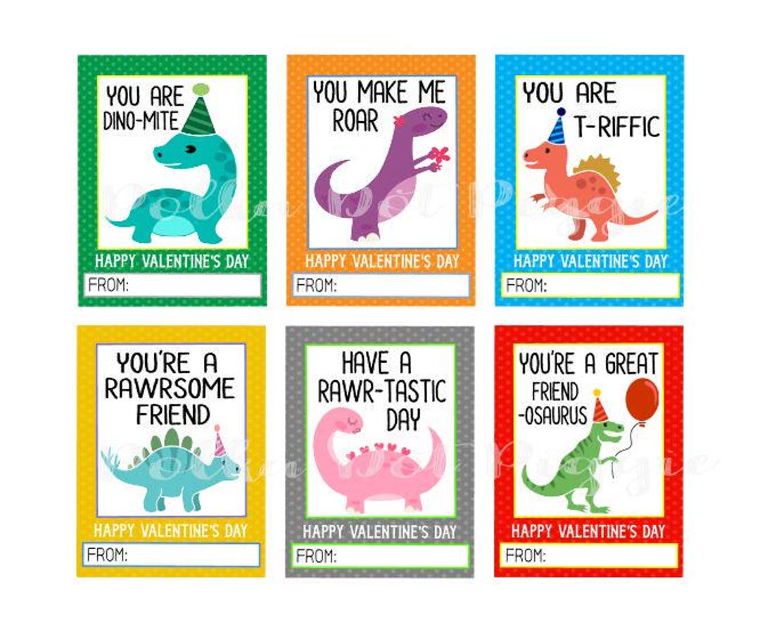 Dinosaur Kid Valentine Printable Instant Download School Valentine ...