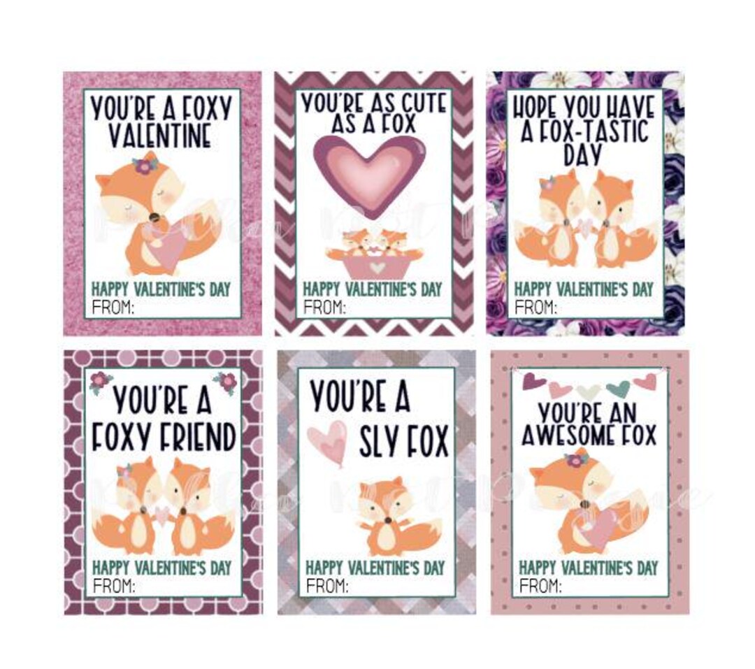 Fox Kid Valentine Printable Instant Download School Valentine Cards ...