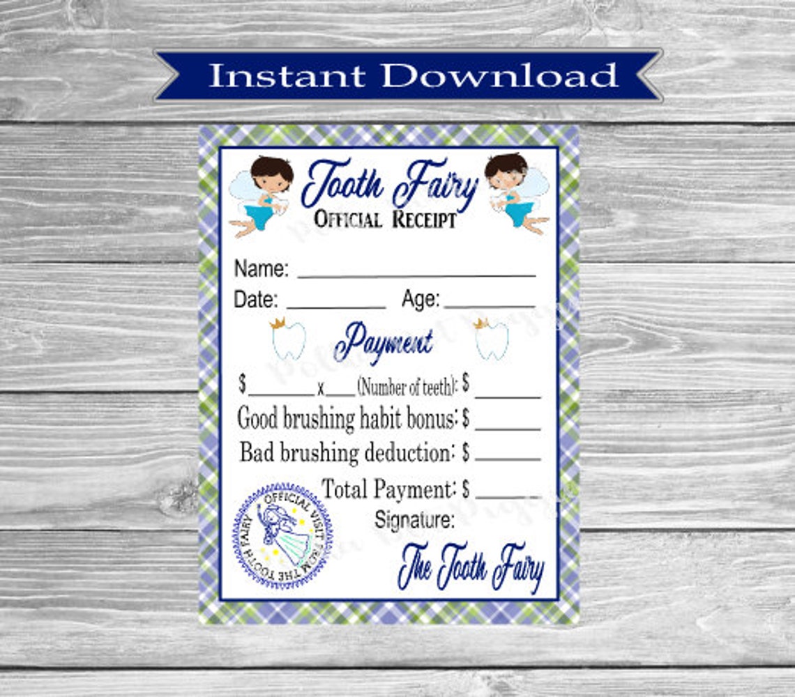 Tooth Fairy Official Receipt Lost Tooth First Tooth Instant - Etsy