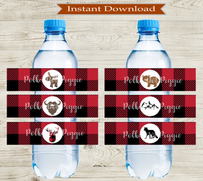 Lumberjack Buffalo Plaid Water Bottle Labels Baby Shower Party ...