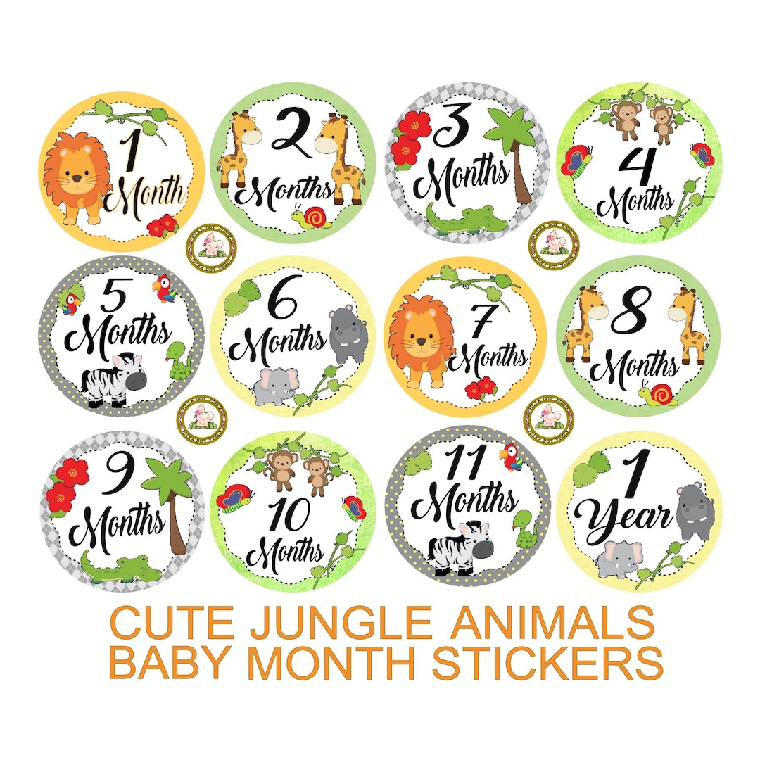 Cute Jungle Animals Safari Baby Monthly Milestone Clothing Stickers ...