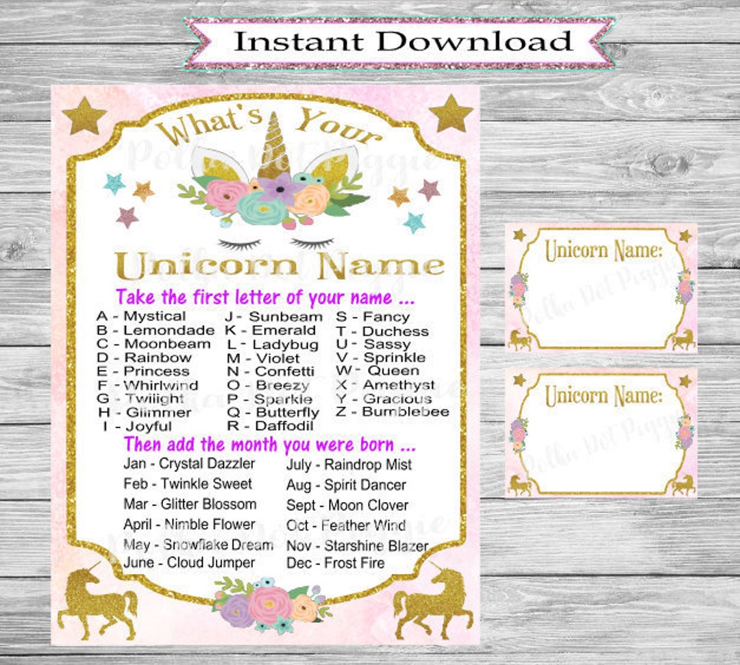 Unicorn Name Printable Instant Digital Download Birthday Party Game - Etsy