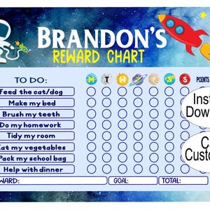 Space Reward Chart Boy Planets Astronaut Galaxy Rocket Chore Chart ...