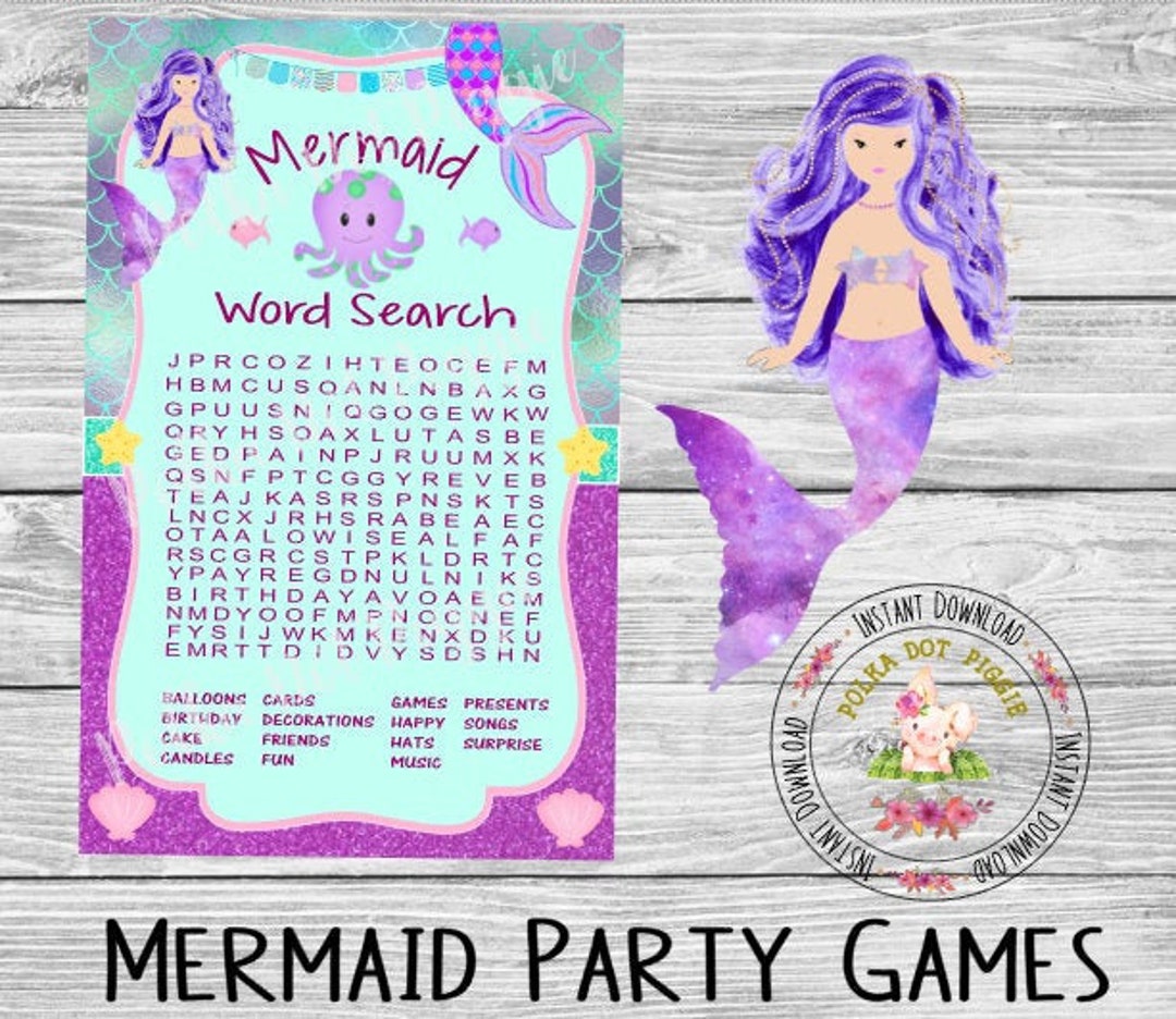Mermaid Under the Sea Word Search Game Birthday Party Wedding Shower ...